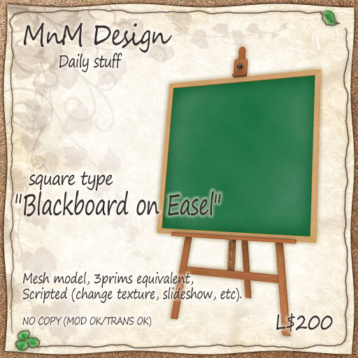 Second Life Marketplace - [MnM] "Blackboard on Easel" *square