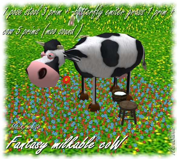 Second Life Marketplace - Fantasy Milkable cow black and white