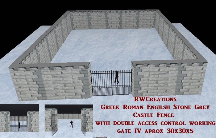 Second Life Marketplace - Greek Roman English Stone Grey Castle Fence ...