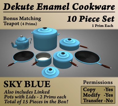 Second Life Marketplace - {Sky Blue} Enamel Cookware Set & Teapot, Copy ...