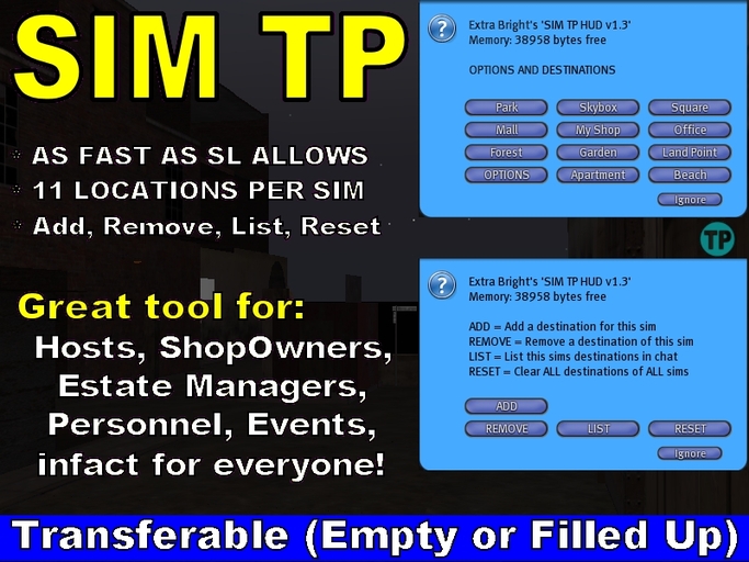 Second Life Marketplace - PERSONAL SIM TELEPORT HUD -Getting around ...