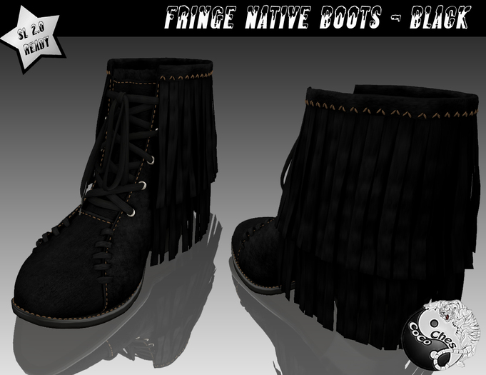 Second Life Marketplace - .:.CoCoChes.:. Fringe Native Boots - Black