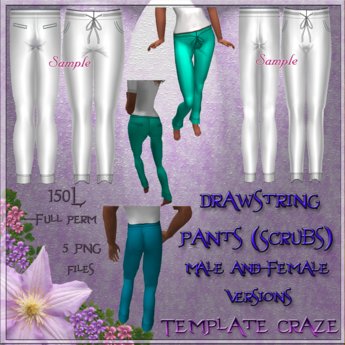 Second Life Marketplace - *~Template Craze ~* Drawstring Pants (scrubs ...