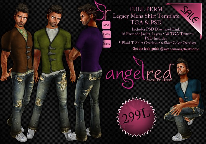 Second Life Marketplace - AngelRED - FULL PERM Legacy Mens Shirt Template