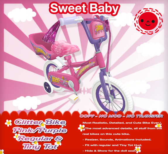 Second Life Marketplace - Sweet Baby - Glitter Bike Pink Purple