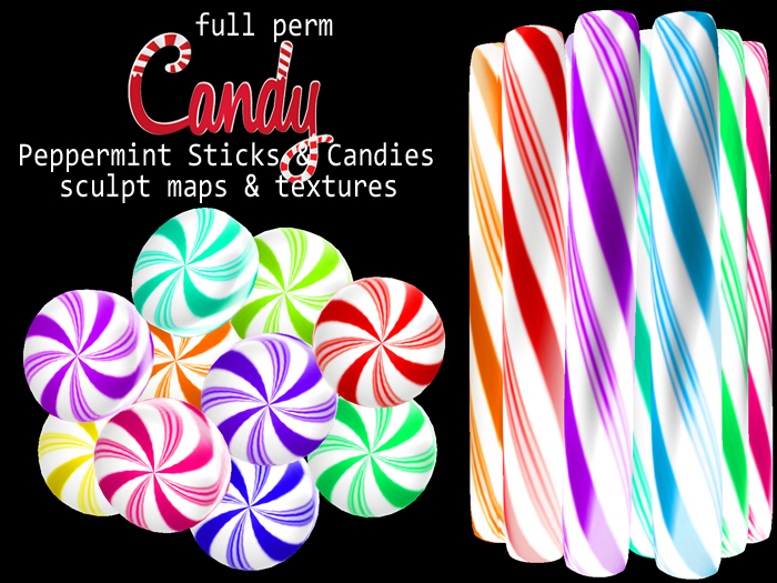 Second Life Marketplace - FULL PERM Peppermint Sticks & Candies Sculpt ...
