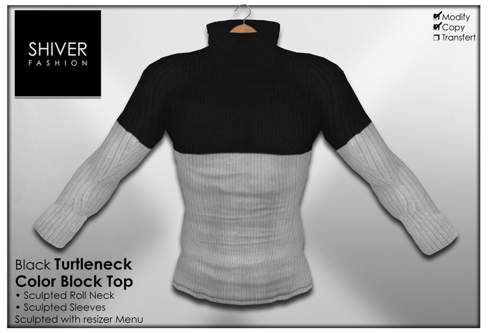 Second Life Marketplace - Shiver - Turtleneck Sweater Bicolor Black ...