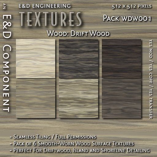 Second Life Marketplace - [WDW001] 6 Smooth-Worn Driftwood Textures and ...