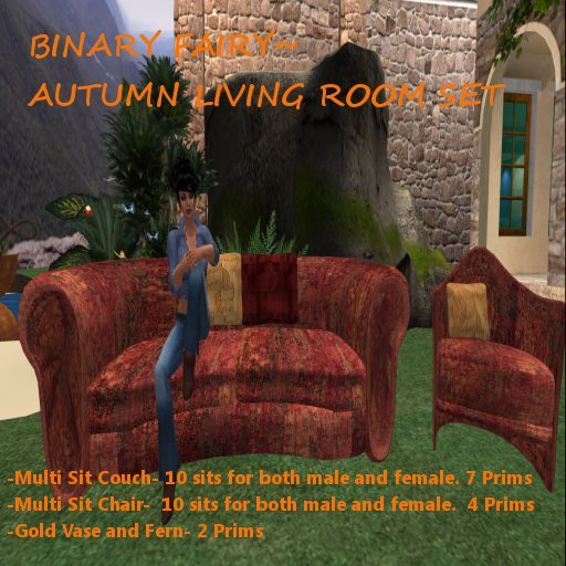 Second Life Marketplace - BINARY FAIRY~AutumnLiving Room Set boxed