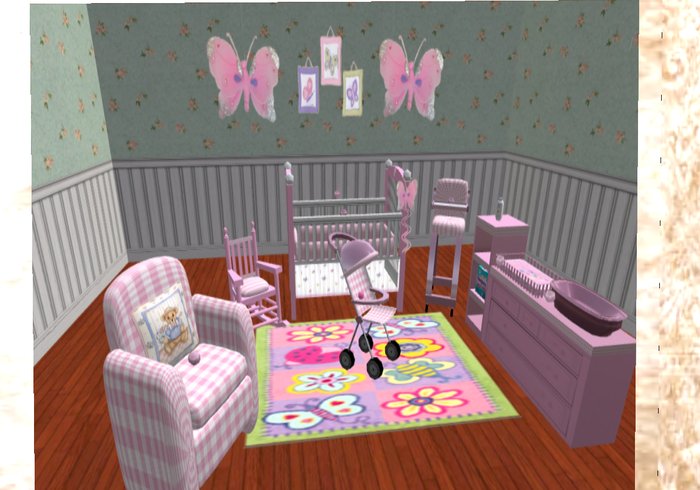 Second Life Marketplace - butterfly and gingham nursery.
