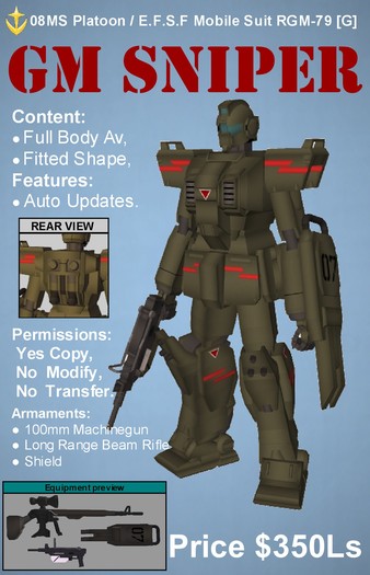 Second Life Marketplace - RGM-79 [G] GM Sniper (Mobile Suit Gundam: 8th ...