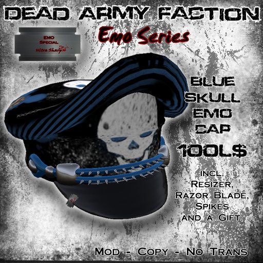 Second Life Marketplace - Dead Army Faction - Blue-Skull-Emo-Cap