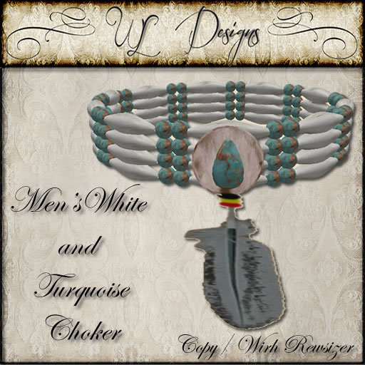 Second Life Marketplace - WLD-Choker Turq and White Waya Designs 01(Mens)