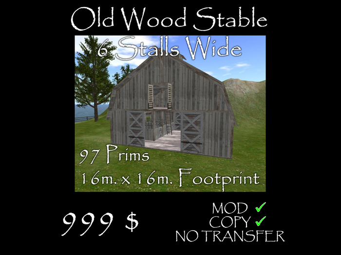 Second Life Marketplace - Old Wood Stable / Barn 6 stalls "wide"