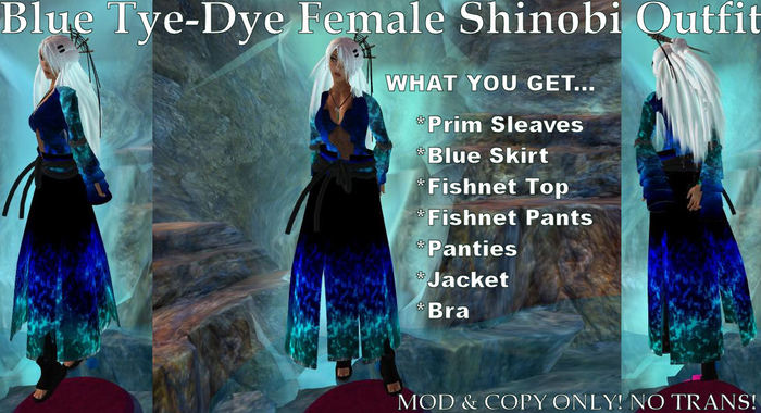 Second Life Marketplace - Naruto Female Blue Tye-Dye Shinobi Outfit