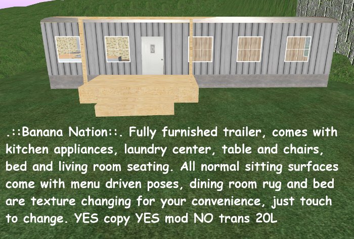 Second Life Marketplace - .::Banana Nation::. Furnished Trailer