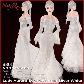 Second Life Marketplace - *NR* Lady Aurora Svelte W Train Silver White