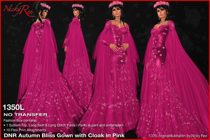 Second Life Marketplace - *DNR* Autumn Bliss Gown With Cloak in Pink
