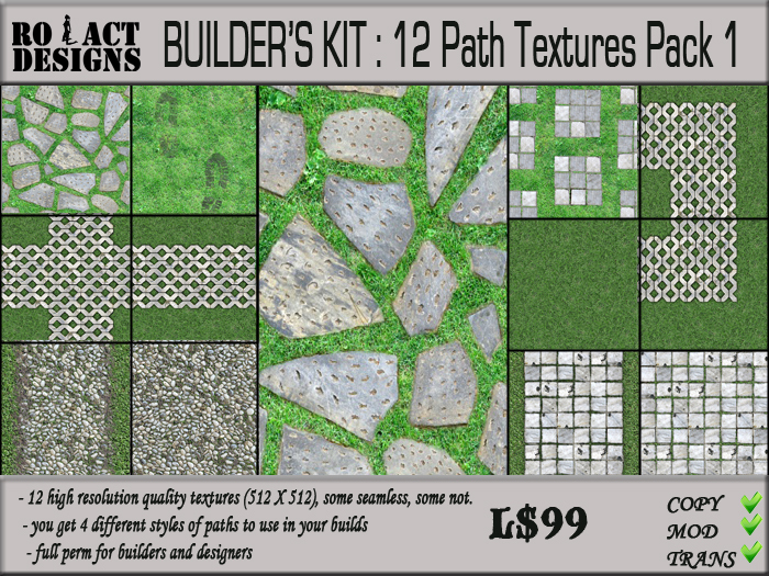 Second Life Marketplace - ..::RO!ACT::..DESIGNS 12 Garden Path Textures ...