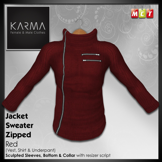 Second Life Marketplace - Karma - Knit Sweater Zipped Red