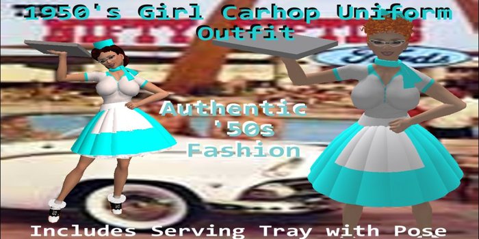 Second Life Marketplace - Perfect Poodle 50s Carhop Complete Outfit