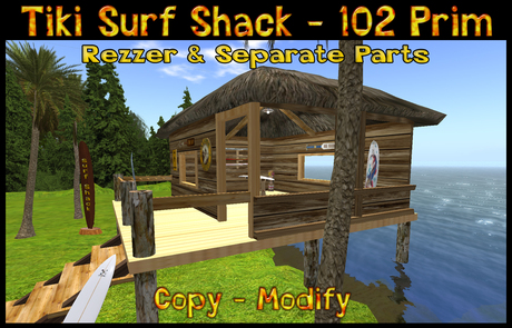 Second Life Marketplace - Tiki Surf Shack 01- (102 Prim) With Rezzer