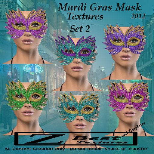 Second Life Marketplace - *Z Best Textures* Mardi Gras Glitter Masks ...