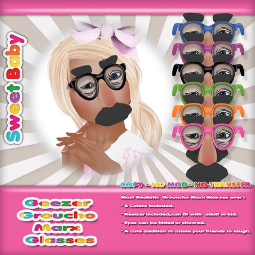 Second Life Marketplace - Sweet Baby - Geezer Grouncho Marx Glasses - 6 ...