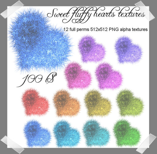 Second Life Marketplace - Sweet fluffy Hearts full perms PNG alpha textures