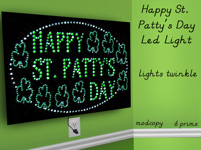 Second Life Marketplace - Happy St. Patty's Day LED Light MOD/COPY