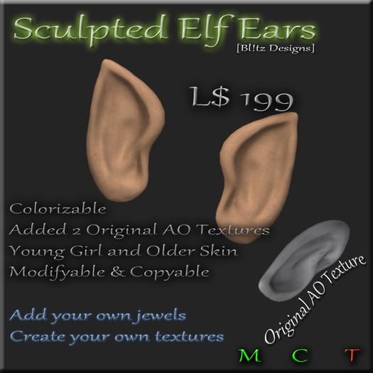 Second Life Marketplace - [Bl!tz Designs]Sculpted Elf Ears Round ...