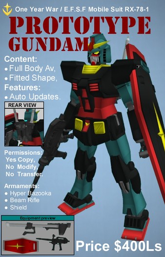 Second Life Marketplace - RX-78-1 Gundam Prototype (Mobile Suit Gundam ...