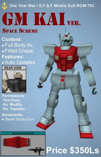 Second Life Marketplace - RGM-79C GM Kai (Space Type) (Mobile Suit ...