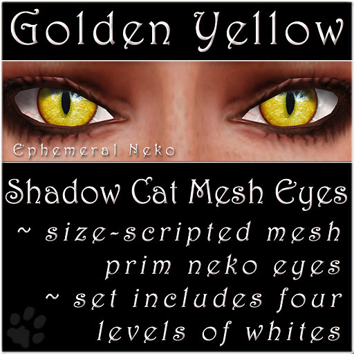 Second Life Marketplace - Ephemeral Neko - Shadow Cat Mesh Eyes (Golden ...