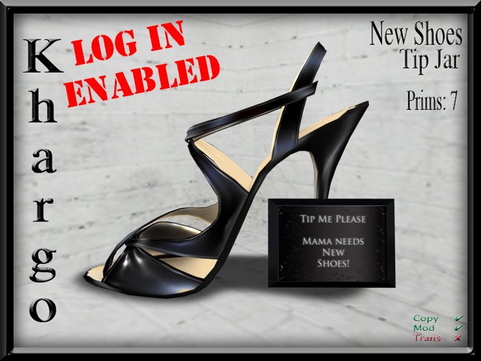 Second Life Marketplace - Khargo: Shoe Tip Jar / Tipjar - Log In ...