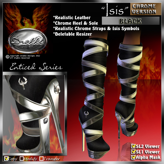Second Life Marketplace - !Drakke! "Isis" Knee Boots(Black/Chrome ...