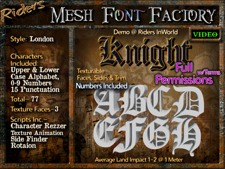 Second Life Marketplace - Riders Mesh Font Set (London) - 3 Sides to ...