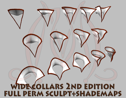 Second Life Marketplace - Wide Collars 2nd edition FULL PERM SCULPT+SHADEMAPS