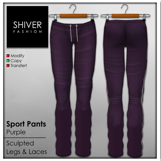 Second Life Marketplace - Shiver - Sport Pants - Purple - Sculpted Legs ...