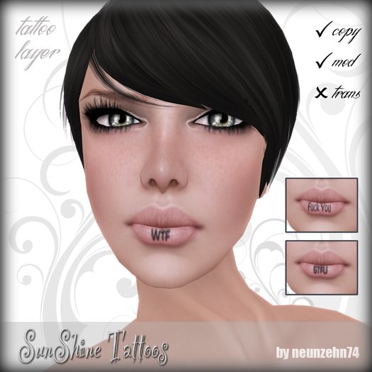 Second Life Marketplace - SunShine face tattoo WTF Fatpack