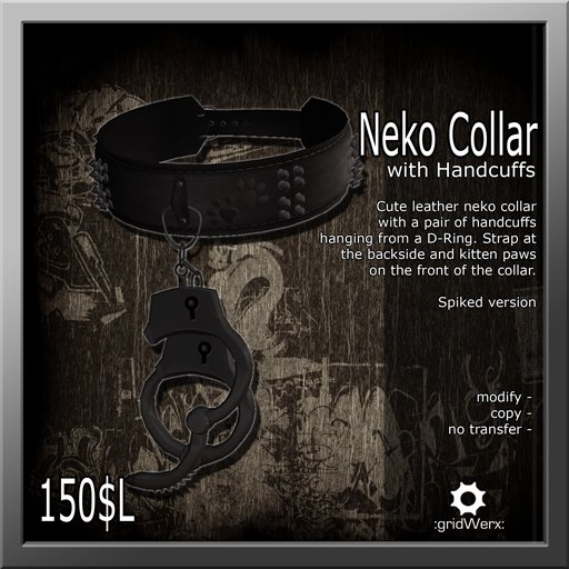 Second Life Marketplace - :gridWerx: Spiked Neko Collar (handcuffs)