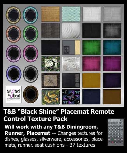 Second Life Marketplace - T&B Texture Changing Black Shine Placemat Remote Control Texture Pack