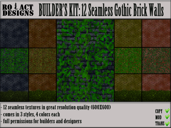 Second Life Marketplace - ..::RO!ACT::..DESIGNS 12 Seamless Gothic ...