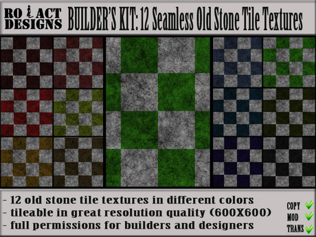 Second Life Marketplace - ..::RO!ACT::..DESIGNS 12 Old Stone Tile ...
