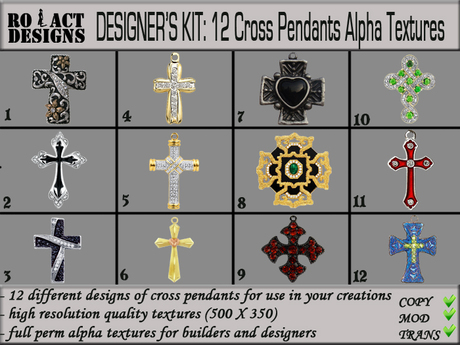 Second Life Marketplace - ..::RO!ACT::..DESIGNS 12 Cross Pendant Alpha ...