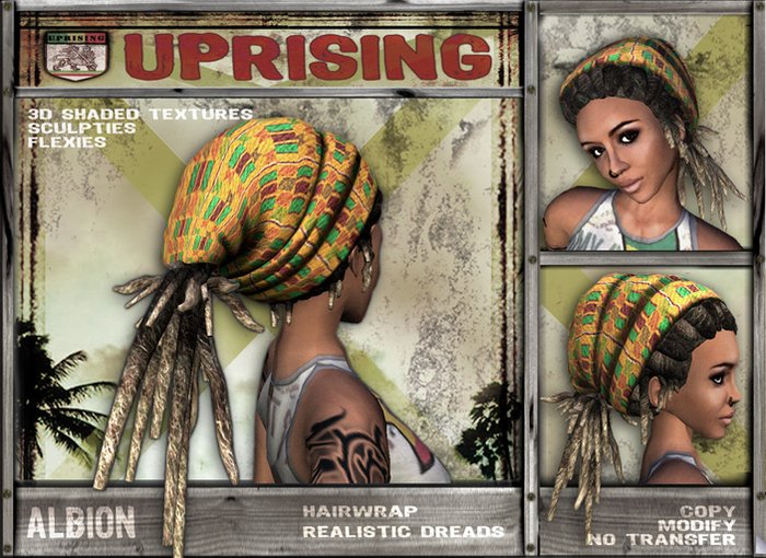 Second Life Marketplace - UPRISING ALB Rasta Dreadlocks with Hair Wrap ...