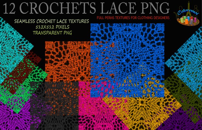 Second Life Marketplace - 12 crochet lace PNG full perms fabric textures