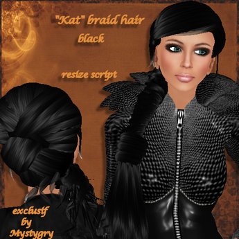 Second Life Marketplace - Kat black hair braid right with flexi resize ...