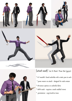 Second Life Marketplace - {what next} Let It Rain Pose Props for Guys