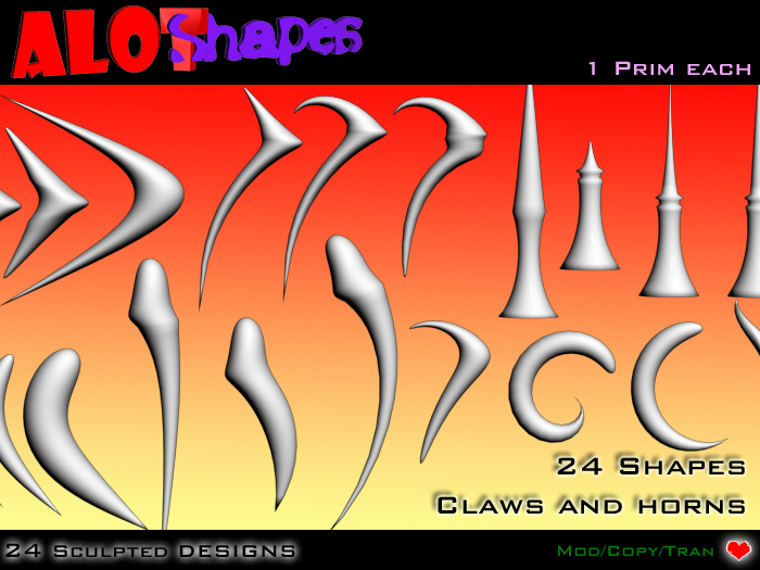 Second Life Marketplace - 24 Claws and horns / Sculpted Shapes - 1 Prim ...